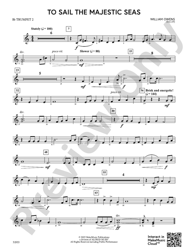 To Sail the Majestic Seas: 2nd B-flat Trumpet: 2nd B-flat Trumpet Part ...