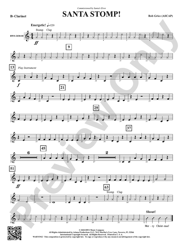 Santa Stomp!: 1st B-flat Clarinet: 1st B-flat Clarinet Part: Rob Grice - Digital Sheet Music ...