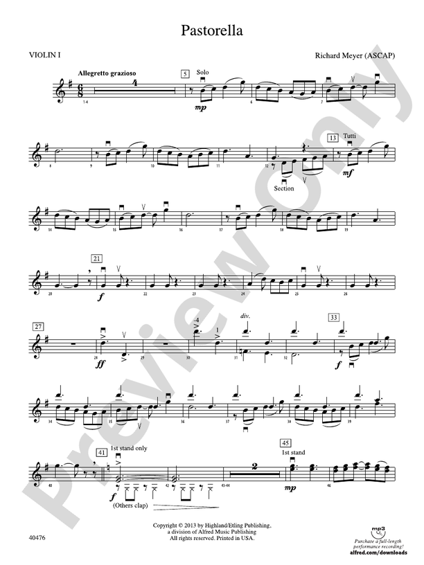 Pastorella: 1st Violin: 1st Violin Part - Digital Sheet Music Download