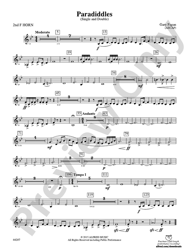Paradiddles: 2nd F Horn: 2nd F Horn Part - Digital Sheet Music Download