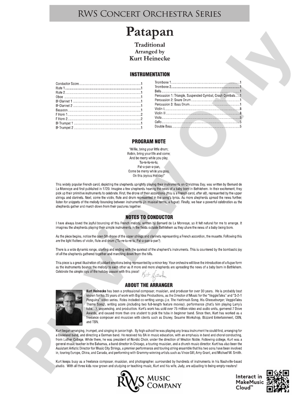 Patapan: Score: Full Orchestra Score - Digital Sheet Music Download