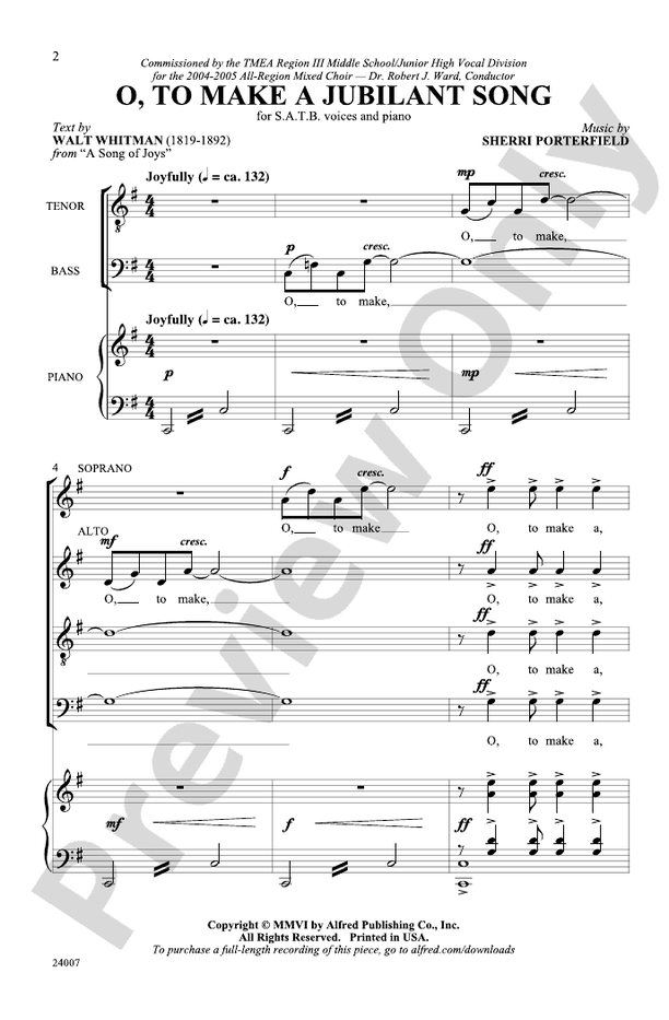 O, to Make a Jubilant Song: SATB Choral Octavo - Digital Sheet Music ...
