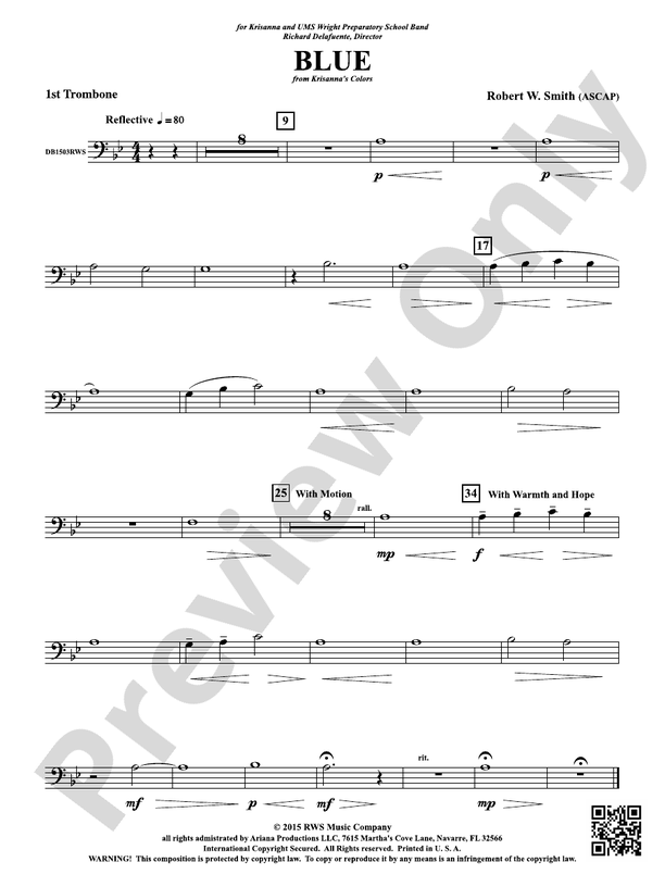 Blue: 1st Trombone: 1st Trombone Part: Robert W. Smith - Digital Sheet ...