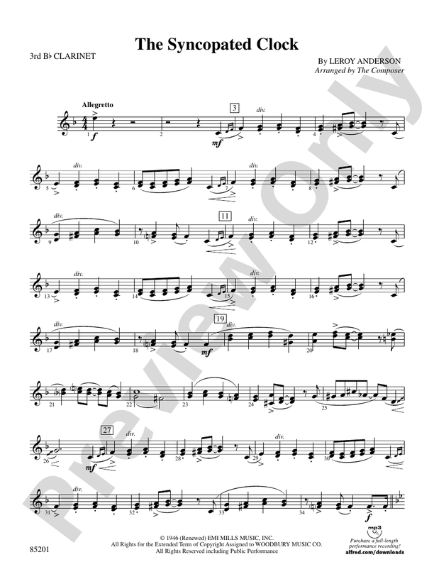 The Syncopated Clock: 3rd B-flat Clarinet: 3rd B-flat Clarinet Part ...