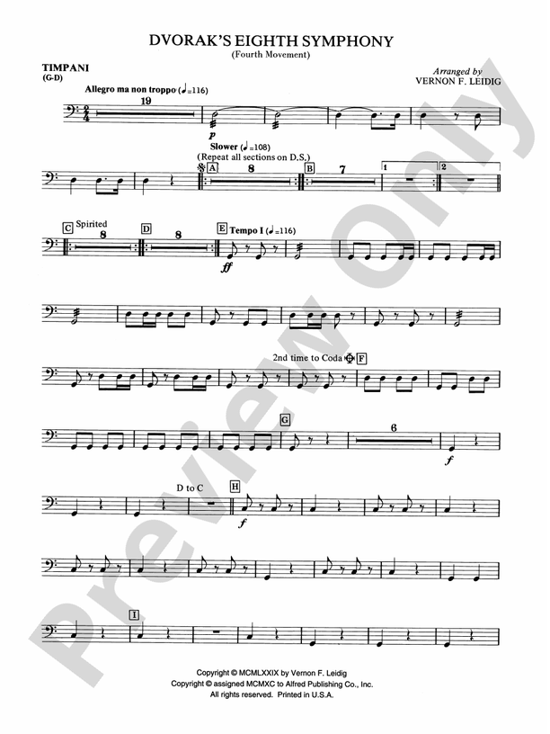 Dvorák's 8th Symphony, 4th Movement: Timpani: Timpani Part - Digital Sheet Music Download