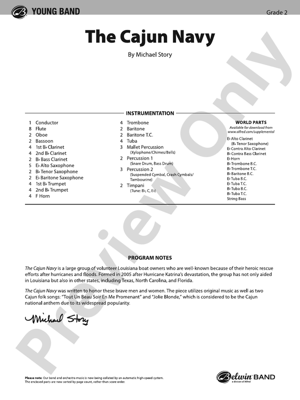 The Cajun Navy: Concert Band Conductor Score & Parts: Michael Story ...