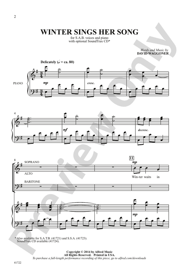 Winter Sings Her Song: SAB Choral Octavo: David Waggoner - Digital ...