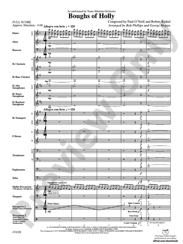 Boughs of Holly: Score: Concert Band Score - Digital Sheet Music Download