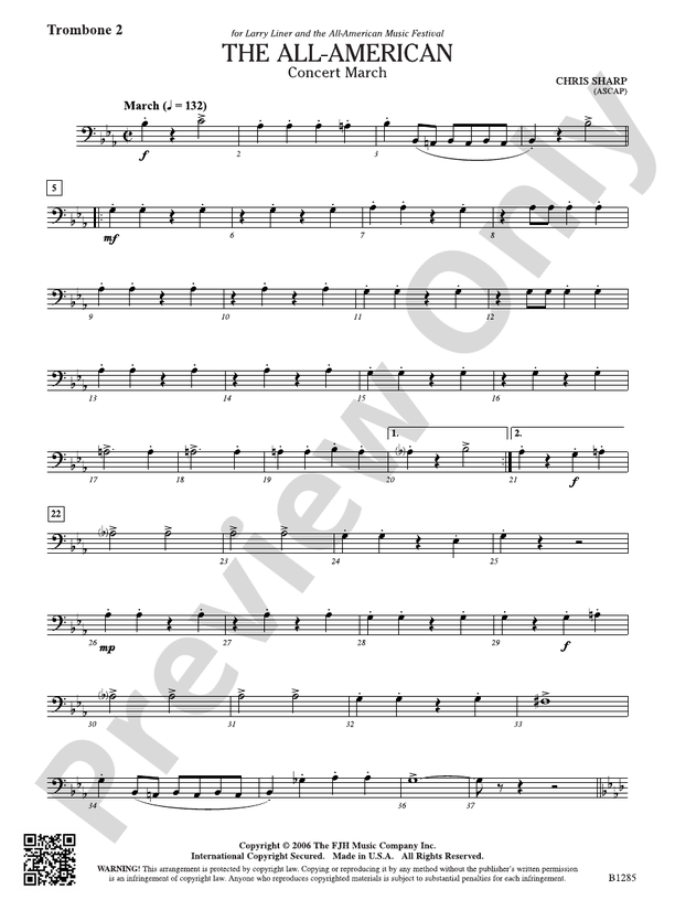 The All-American (Concert March): Trombone 2: Trombone 2 Part: Chris ...