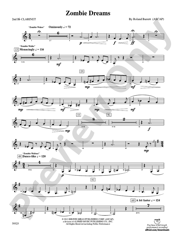 Zombie Dreams: 2nd B-flat Clarinet: 2nd B-flat Clarinet Part - Digital ...