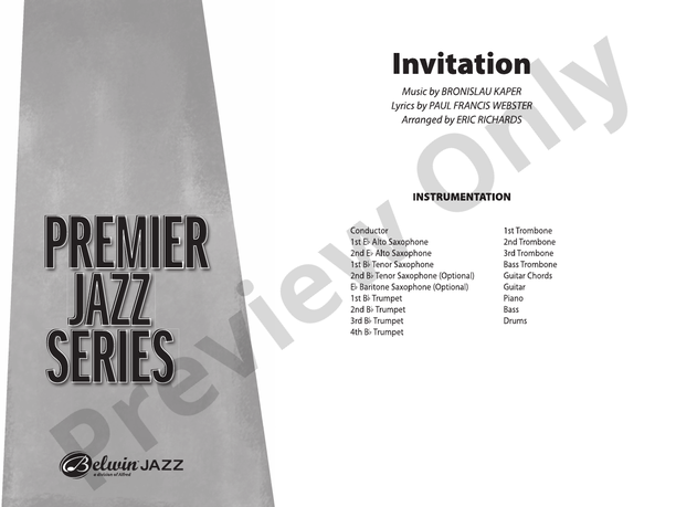 Invitation: Jazz Ensemble Conductor Score & Parts: Bronislau Kaper ...