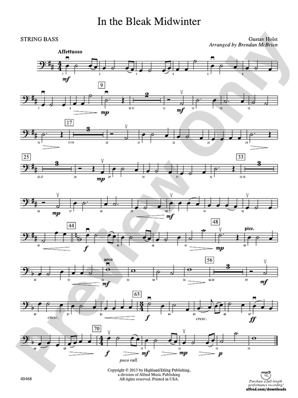 In the Bleak Midwinter: String Bass: String Bass Part - Digital Sheet ...