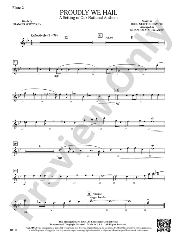 Proudly We Hail (A Setting of Our National Anthem): Flute 2: Flute 2 ...