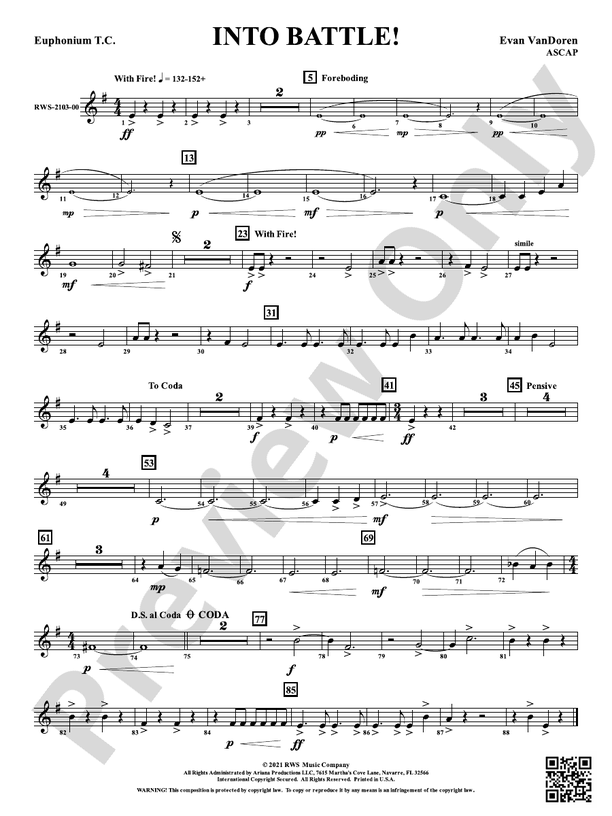 Into Battle!: Baritone T.C.: Baritone T.C. Part: Evan VanDoren - Digital Sheet Music Download