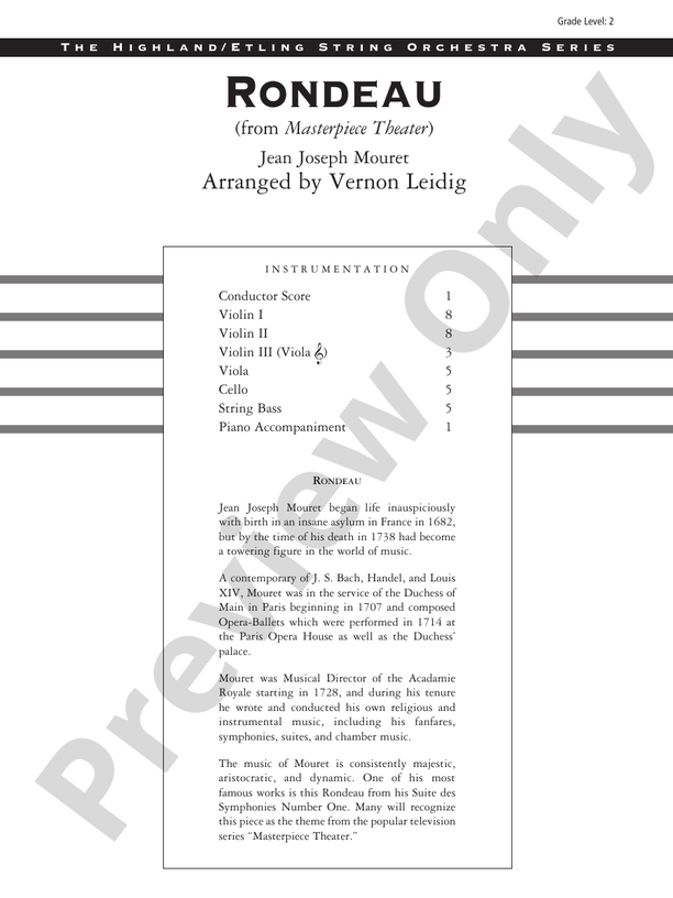 Rondeau (Theme from Masterpiece Theatre): Score: String Orchestra Score - Digital Sheet Music ...