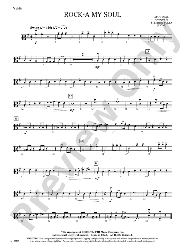 Rock-a My Soul: Viola: Viola Part - Digital Sheet Music Download