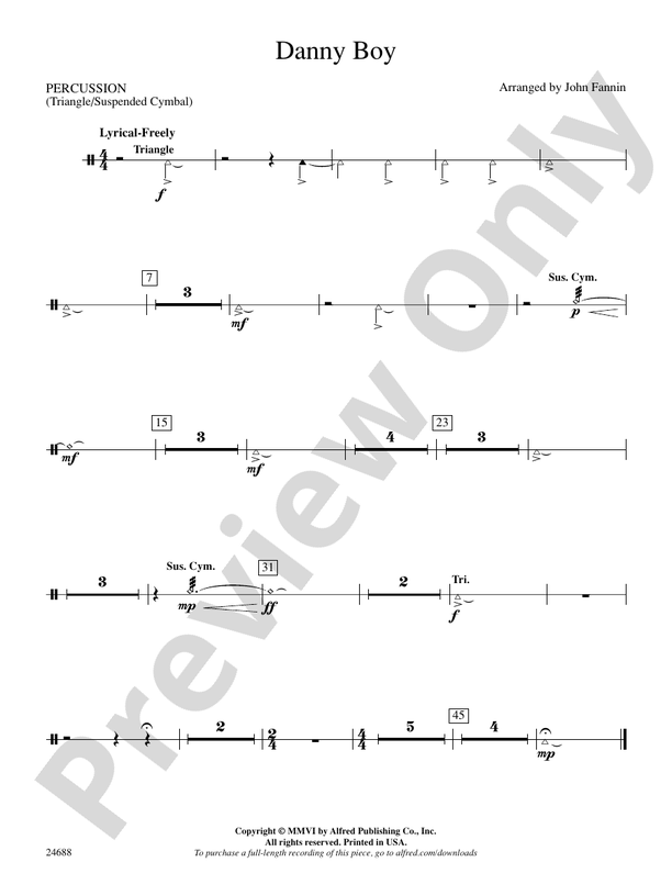Danny Boy: 1st Percussion: 1st Percussion Part - Digital Sheet Music ...