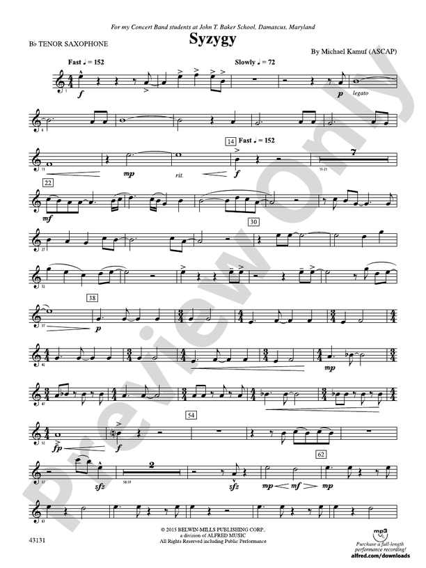 Syzygy: B-flat Tenor Saxophone: B-flat Tenor Saxophone Part - Digital ...