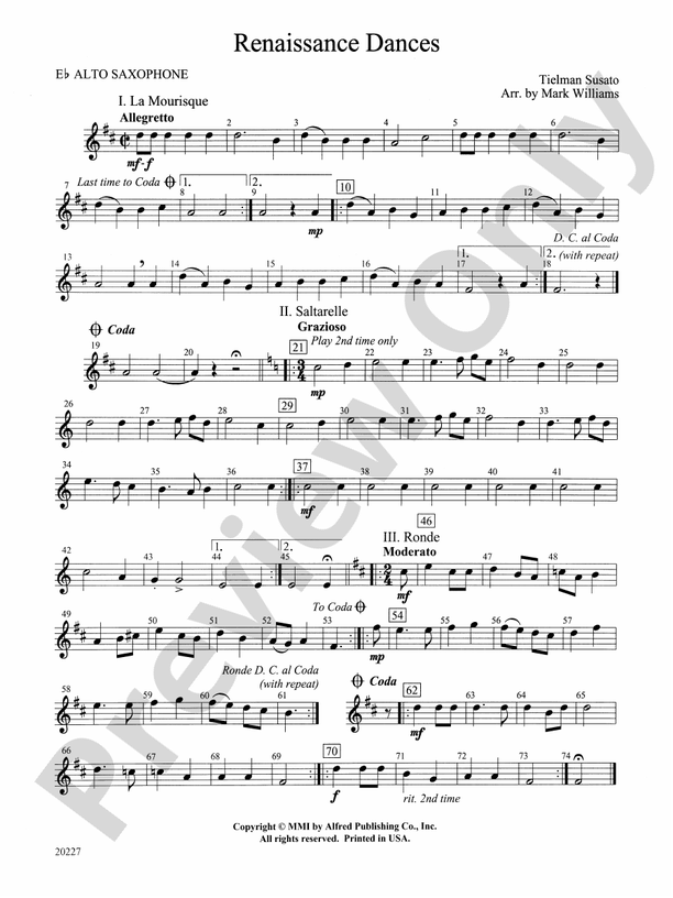 Renaissance Dances: E-flat Alto Saxophone: E-flat Alto Saxophone Part - Digital Sheet Music Download