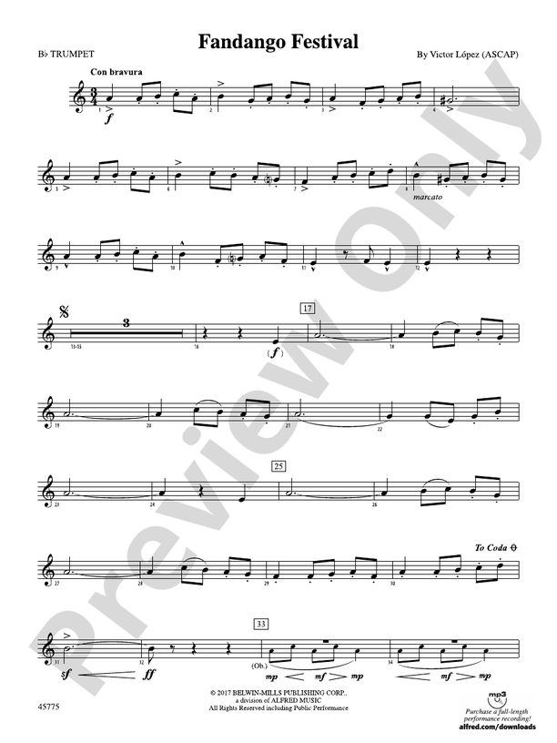 Fandango Festival: 1st B-flat Trumpet: 1st B-flat Trumpet Part - Digital Sheet Music Download