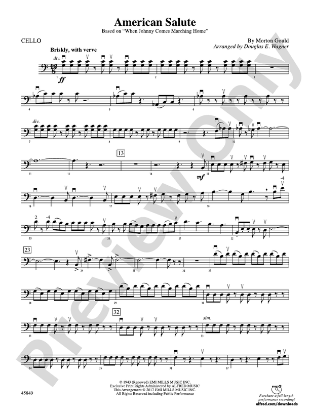 American Salute: Cello: Cello Part - Digital Sheet Music Download