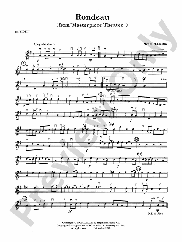 Rondeau (Theme from Masterpiece Theatre): 1st Violin: 1st Violin Part ...