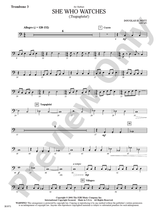 She Who Watches (Tsagaglalal): Trombone 3: Trombone 3 Part: Douglas D ...