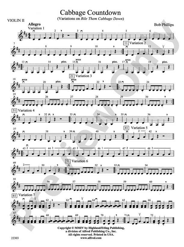 Cabbage Countdown: 2nd Violin: 2nd Violin Part - Digital Sheet Music ...