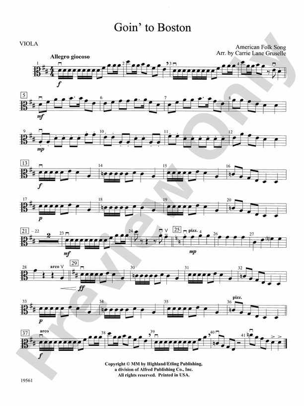 Goin' to Boston: Viola: Viola Part - Digital Sheet Music Download