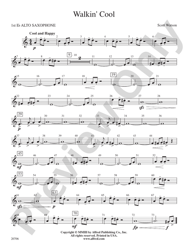 Walkin' Cool: E-flat Alto Saxophone: E-flat Alto Saxophone Part ...