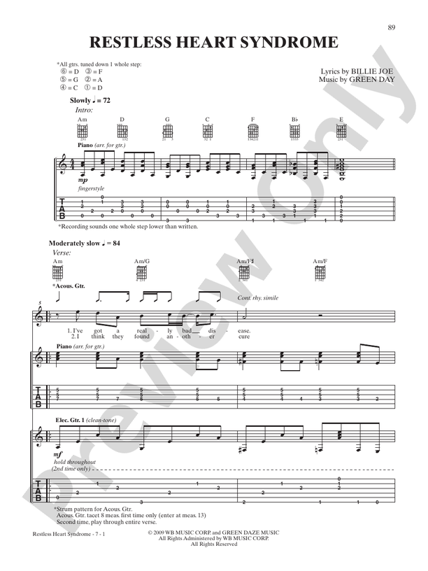 Restless Heart Syndrome: Guitar: Green Day - Digital Sheet Music Download