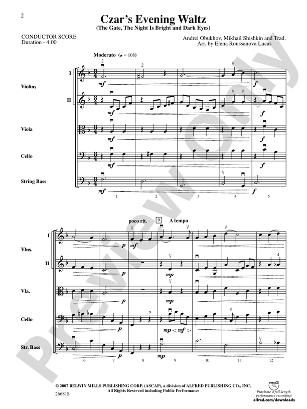 Czar's Evening Waltz: String Orchestra Conductor Score & Parts: Nikolay ...