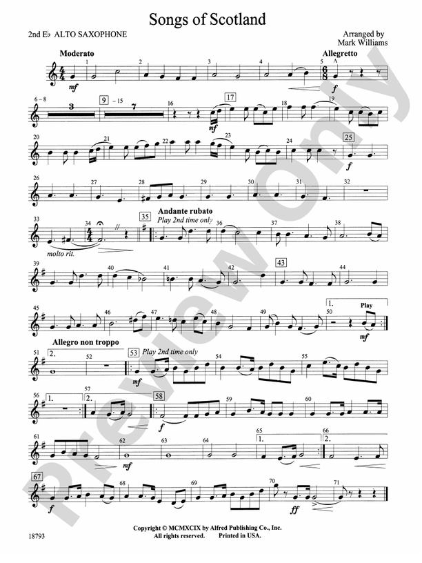 Songs of Scotland: 2nd E-flat Alto Saxophone: 2nd E-flat Alto Saxophone Part - Digital Sheet ...