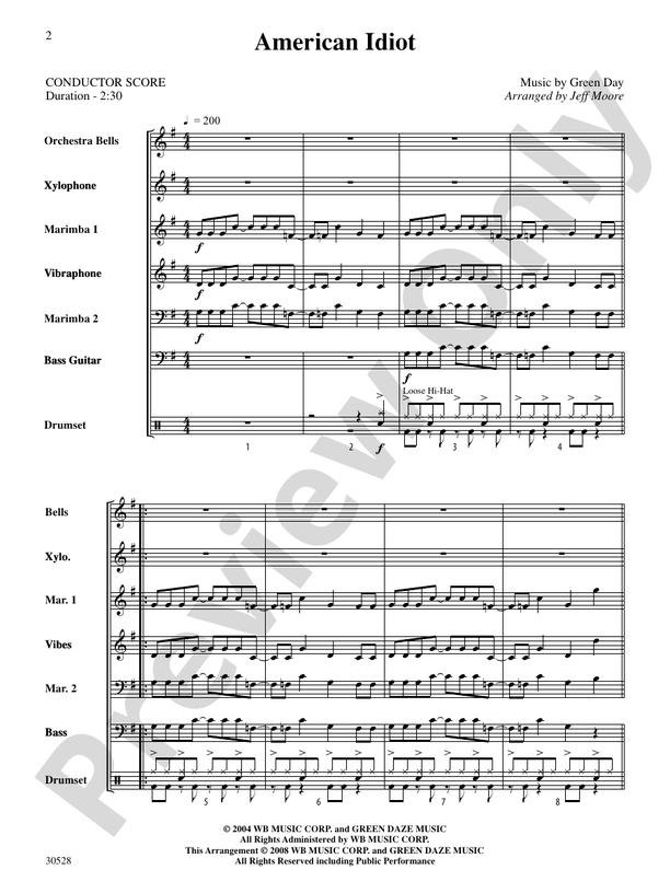 American Idiot: Score: Percussion Ensemble Score - Digital Sheet Music ...