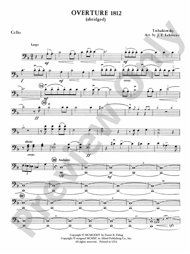 Overture 1812: Cello: Cello Part - Digital Sheet Music Download