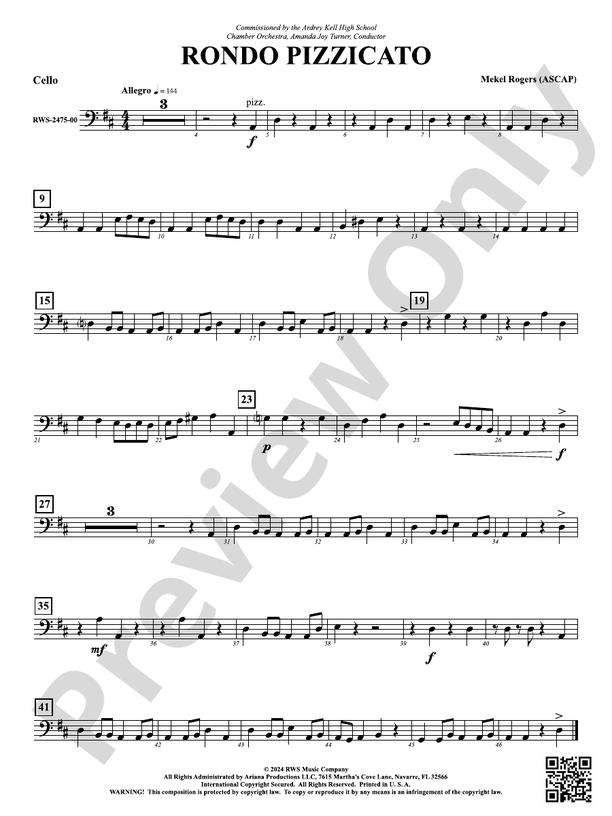 Rondo Pizzicato: Cello: Cello Part: Mekel Rogers - Digital Sheet Music Download