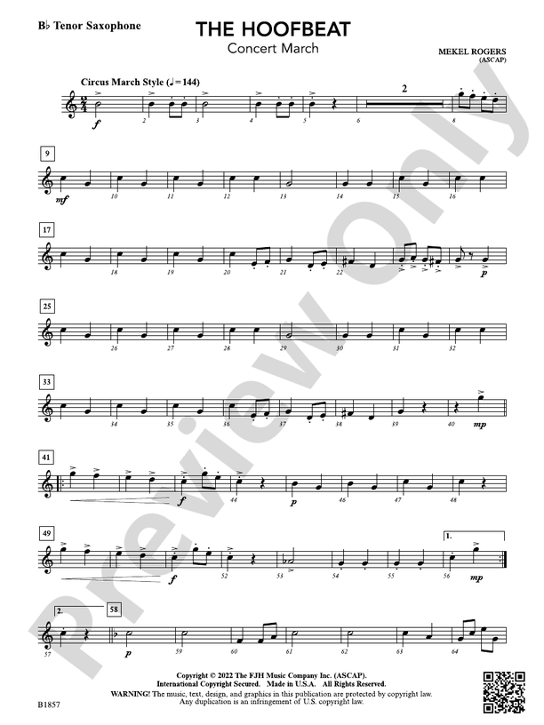 The Hoofbeat: B-flat Tenor Saxophone: B-flat Tenor Saxophone Part: Mekel Rogers - Digital Sheet ...