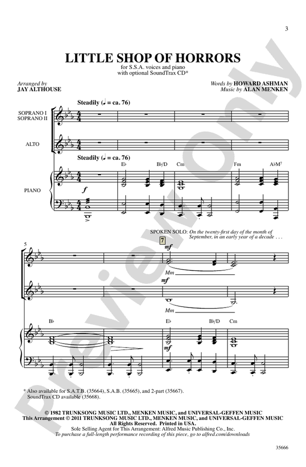 Little Shop of Horrors: SSA Choral Octavo: Alan Menken - Digital Sheet ...