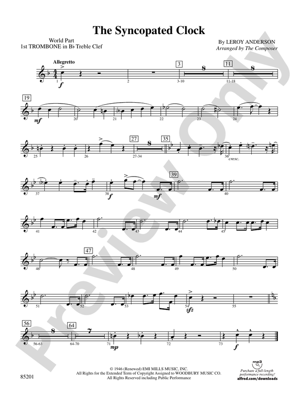 The Syncopated Clock: (wp) 1st B-flat Trombone T.C.: (wp) 1st B-flat ...