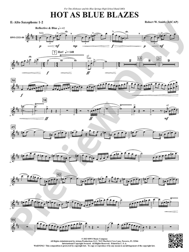 Hot As Blue Blazes: 1st & 2nd E-flat Alto Saxophone: 1st & 2nd E-flat Alto Saxophone Part ...