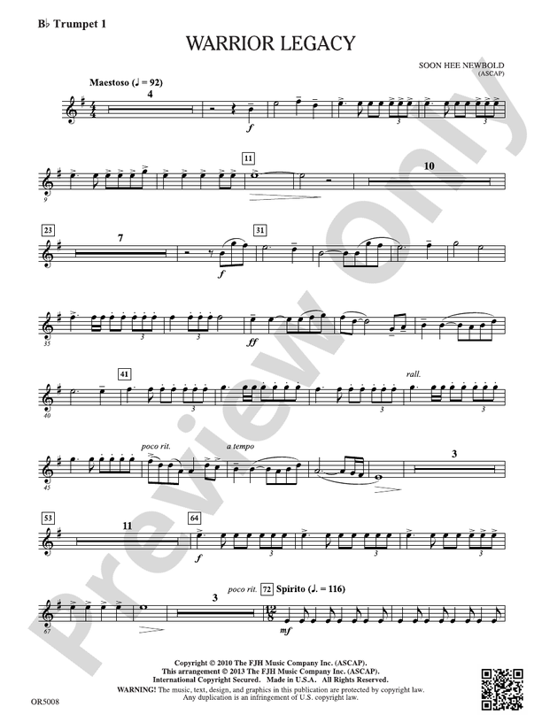 Warrior Legacy: B-flat Trumpet 1: B-flat Trumpet 1 Part: Soon Hee ...