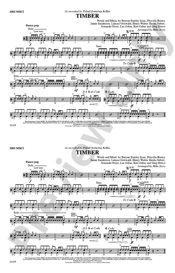Timber: Drums: Drums Part - Digital Sheet Music Download
