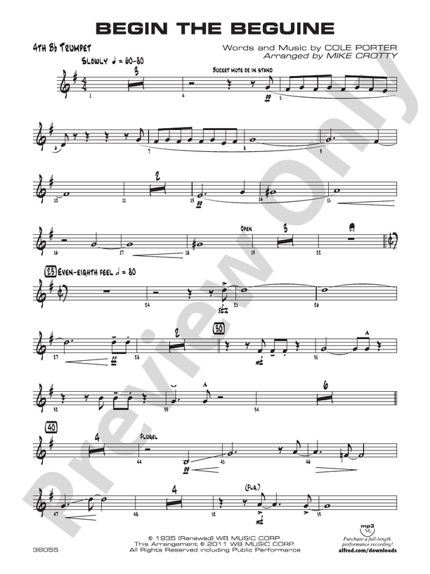 Begin the Beguine: 4th B-flat Trumpet: 4th B-flat Trumpet Part - Digital Sheet Music Download