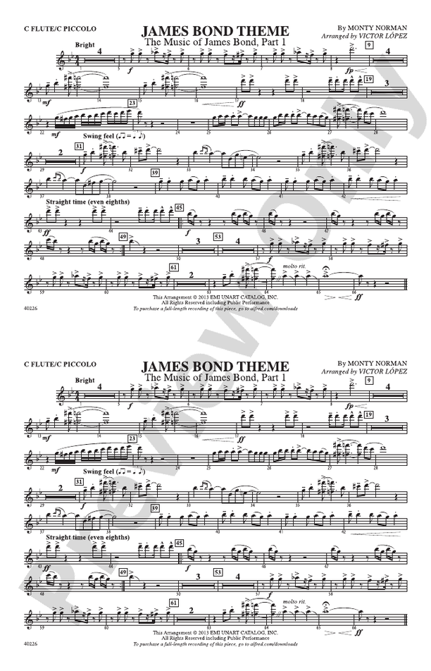 James Bond Theme: Flute: Flute Part - Digital Sheet Music Download