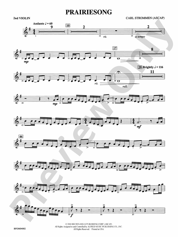 Prairiesong: 2nd Violin: 2nd Violin Part - Digital Sheet Music Download