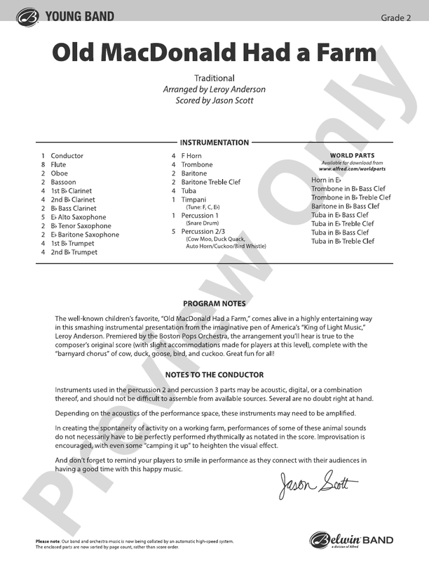 Old MacDonald Had a Farm: Score: Concert Band Score - Digital Sheet Music Download