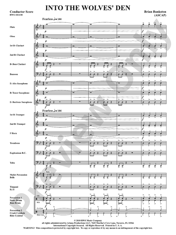 Into the Wolves' Den: Concert Band Conductor Score & Parts: Brian ...