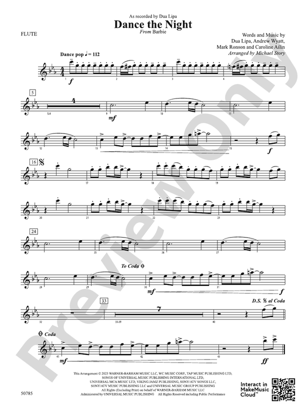 Dance the Night: Flute: Flute Part - Digital Sheet Music Download