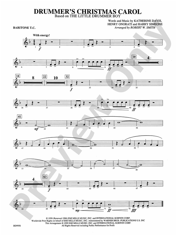 Drummer's Christmas Carol: Baritone T.C.: Baritone T.C. Part - Digital ...