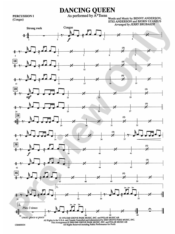 Dancing Queen: 1st Percussion: 1st Percussion Part - Digital Sheet ...